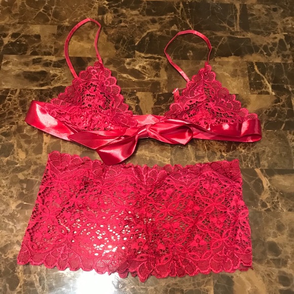 Intimates & Sleepwear | Now In Stock Red Lace Ribbon Tie Lingerie ...